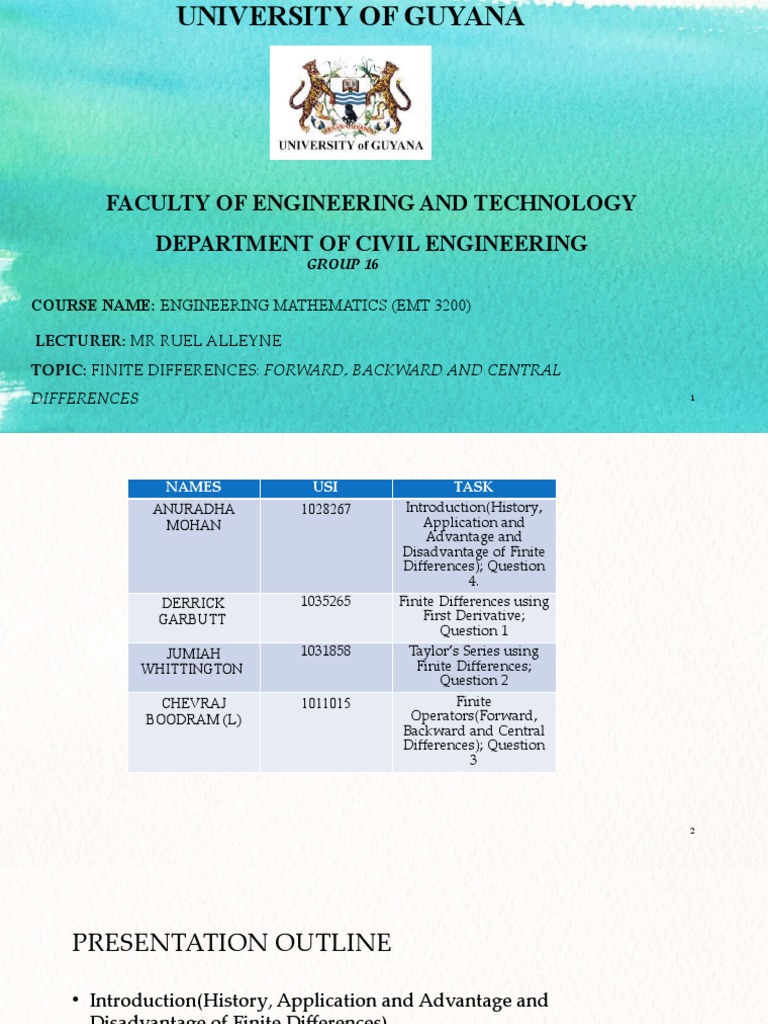 Group 16 - Forward, Backward and Central Differences | PDF | Finite ...