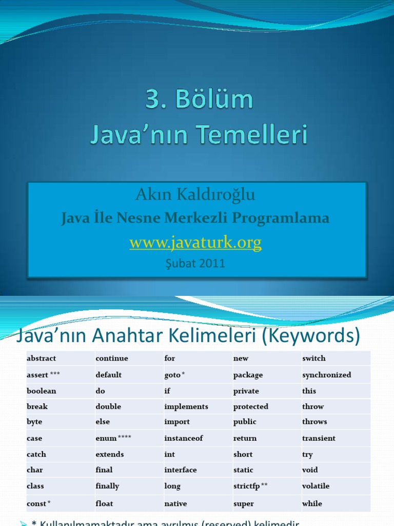Bölüm Java'nın Temelleri | PDF
