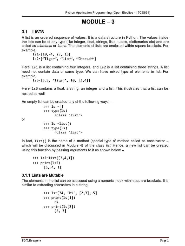 Module-3 Python 17CS664 | PDF | Computer Data | Software Engineering