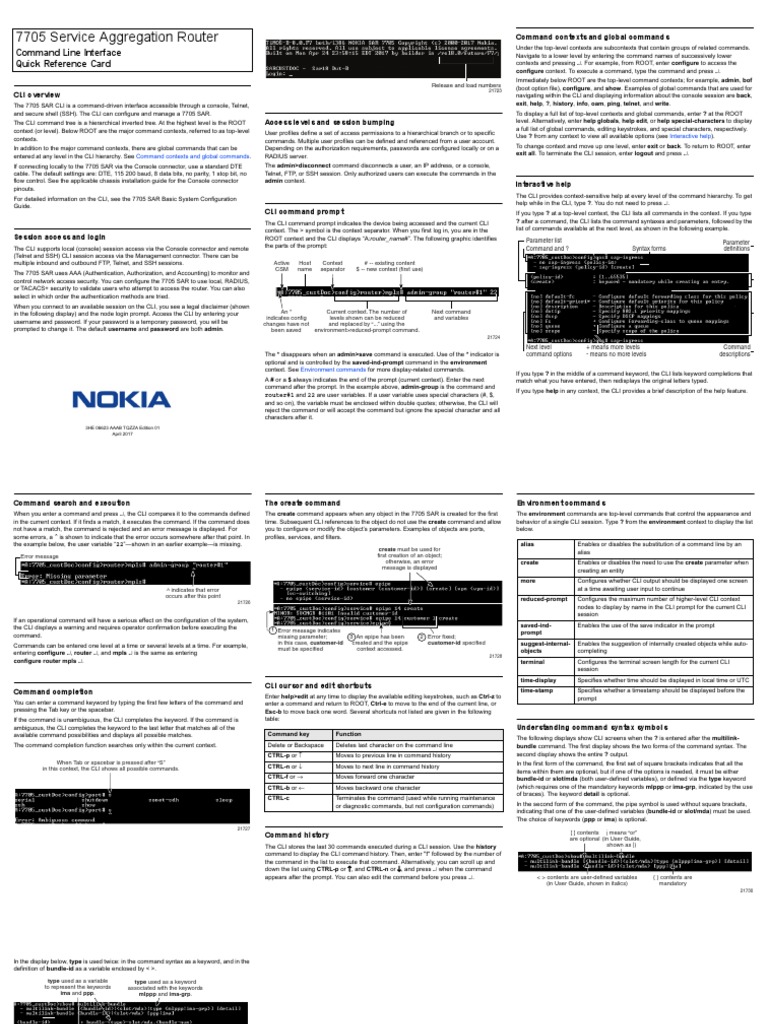 3HE06623AAABTQZZA01 - V1 - 7705 SAR Command Line Interface Quick Reference Card | PDF | Command ...