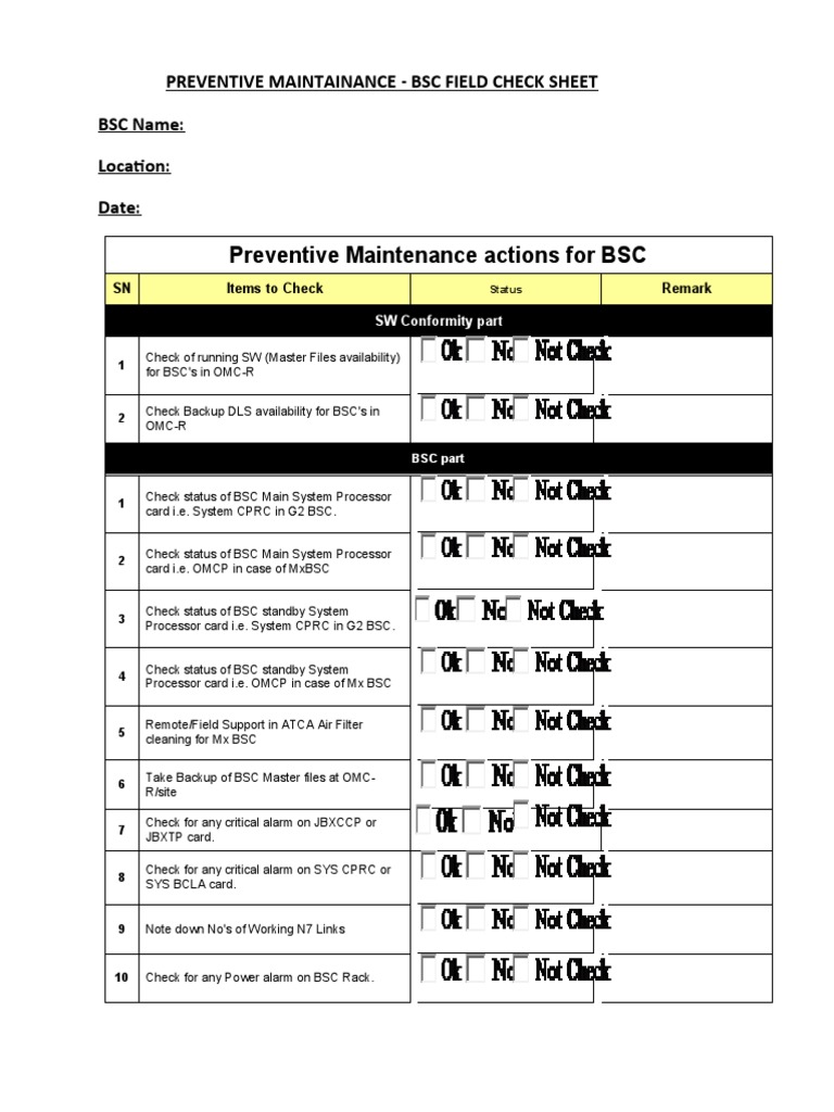 Preventive Maintenance Actions For BSC: Preventive Maintainance - BSC ...
