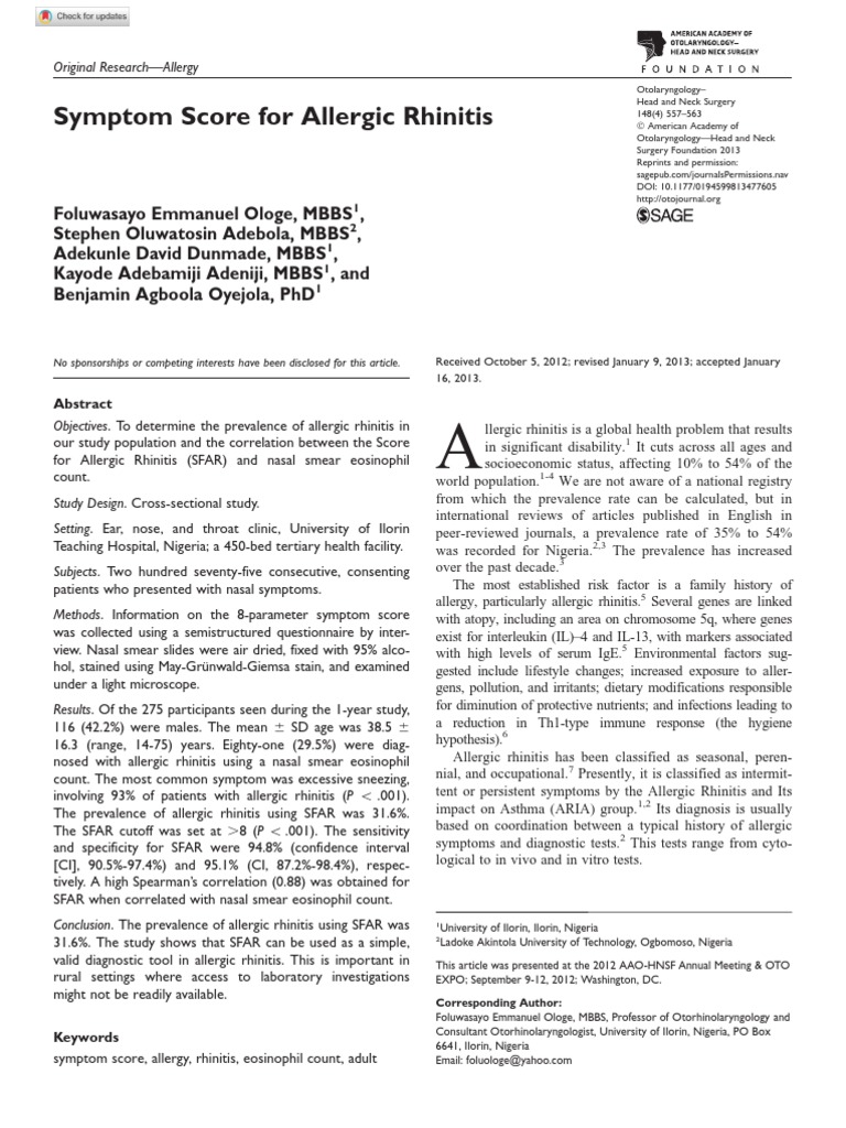 Assessing the Prevalence and Diagnostic Accuracy of the Score for ...