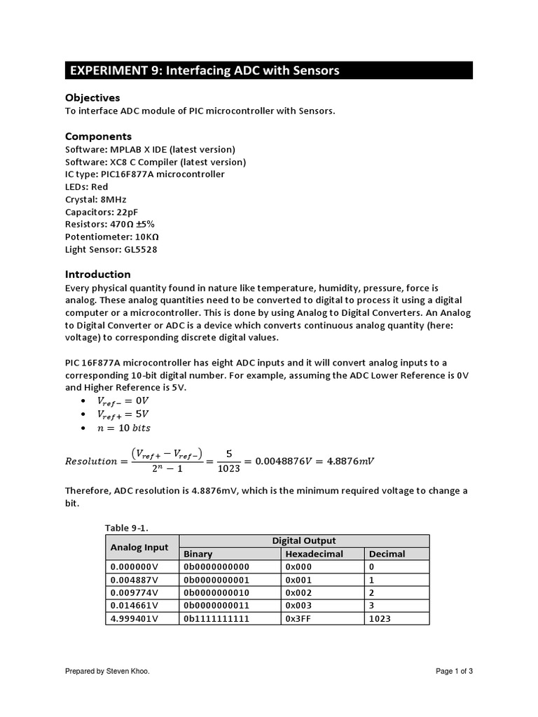 EXPERIMENT 9: Interfacing ADC With Sensors: Objectives | PDF | Analogue ...