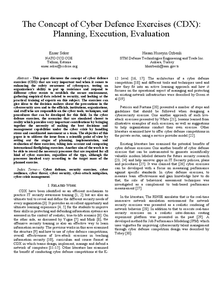The Concept of Cyber Defence Exercises (CDX) : Planning, Execution ...
