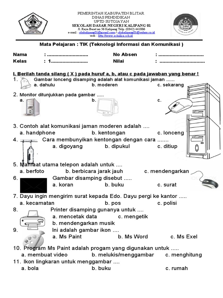 Soal TIK Kelas 1 | PDF