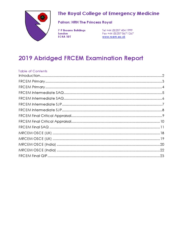 2019 FRCEM Exam Report Summary | PDF | Standard Error | Cronbach's Alpha
