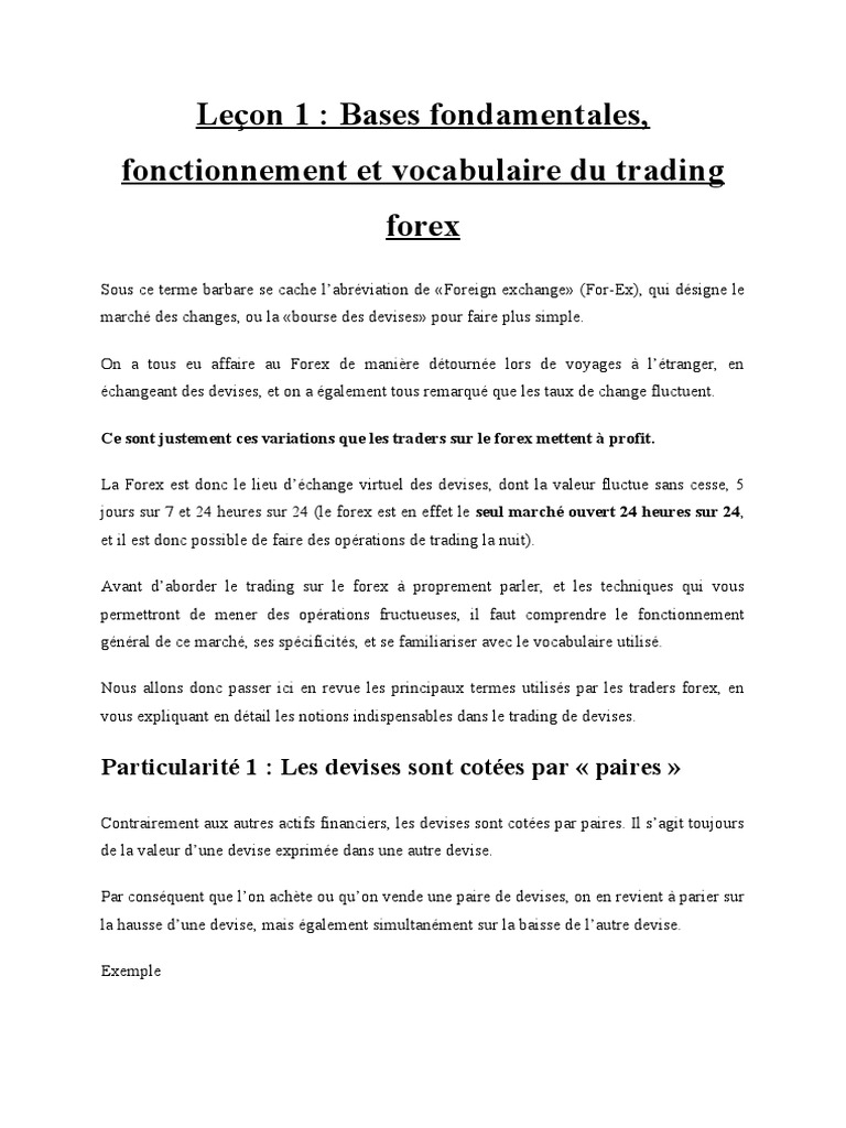 Leçon 1 Bases Fondamentales, Fonctionnement Et Vocabulaire Du Trading ...