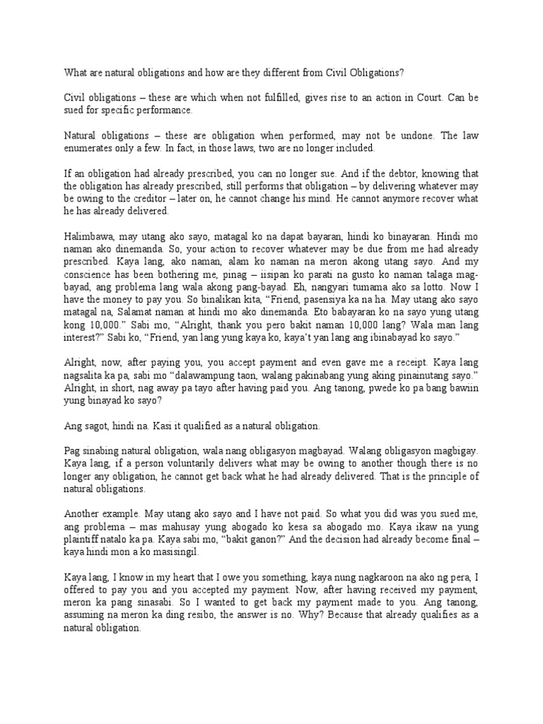 CIV2 Natural Obligations | PDF | Civil Law (Common Law) | Law And Economics