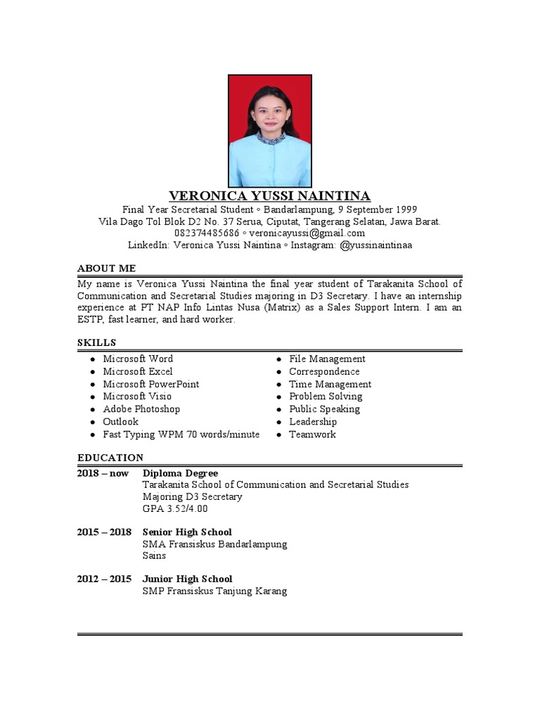 CV - Veronica Yussi Naintina-1 | PDF | Application Software | Communication