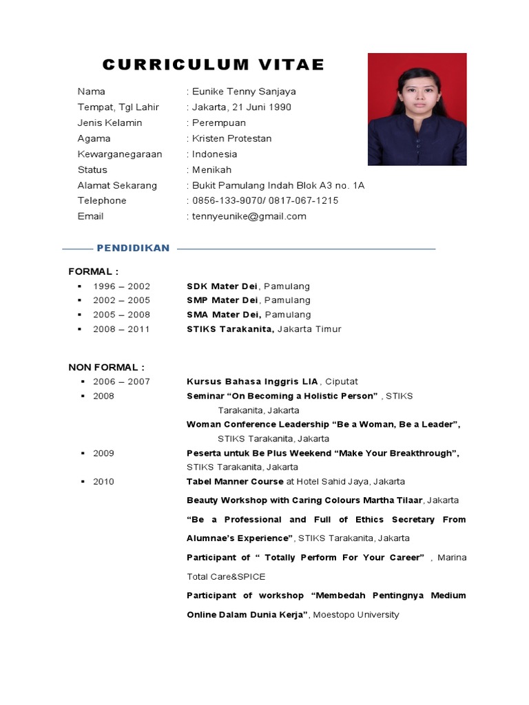 CV Eunike Tenny Sanjaya | PDF