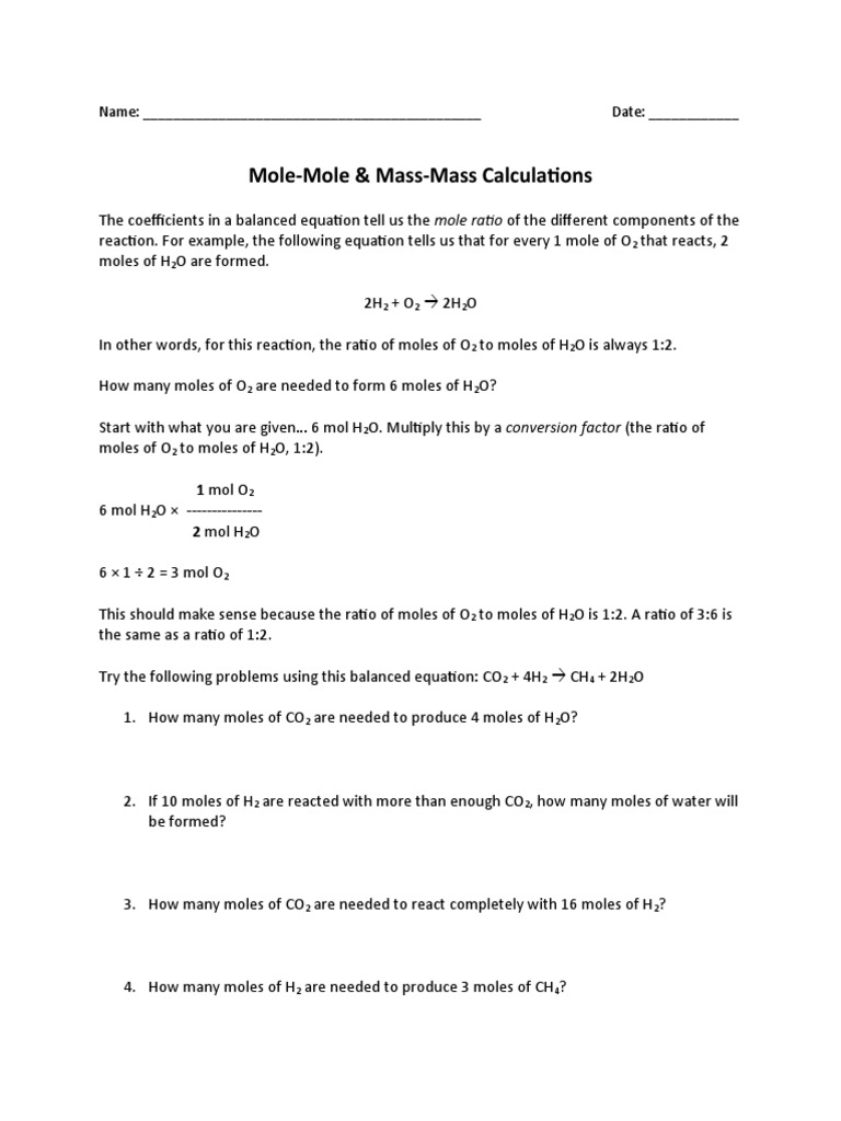 Mole-Mole - Mass-Mass Calculations | PDF | Mole (Unit) | Mathematics
