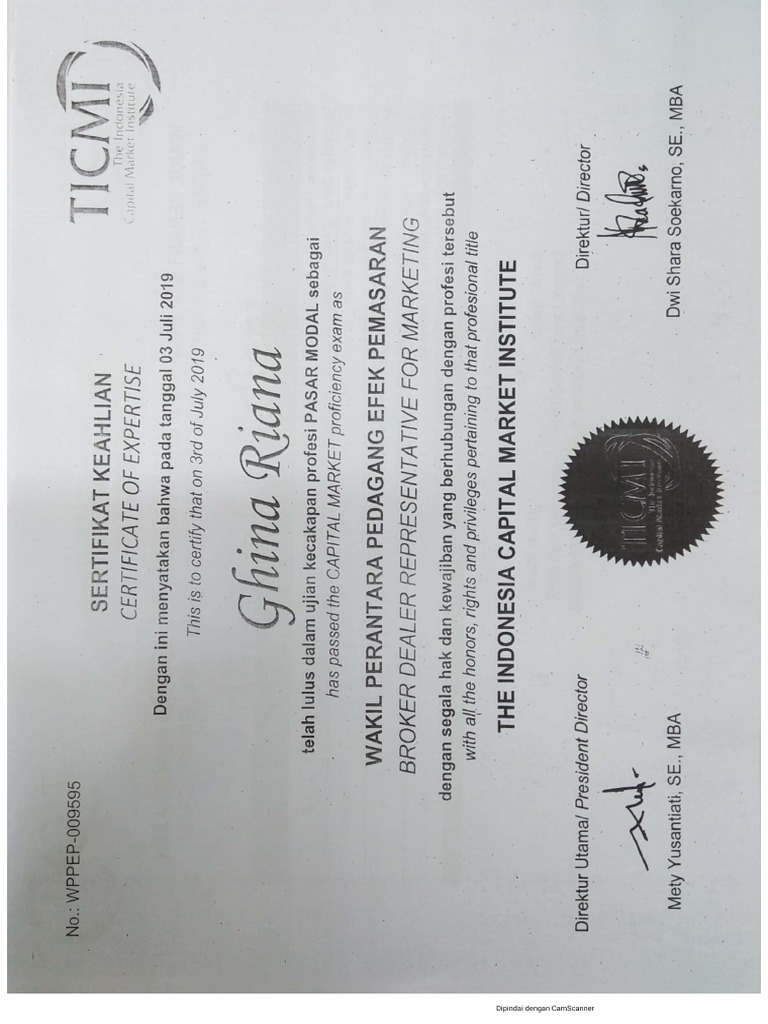 Sertifikat Kompetensi WPPE Dari TICMI | PDF