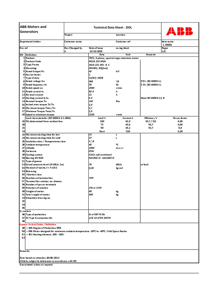 ABB Data Sheet 225 45kw | Download Free PDF | Quantity | Machines