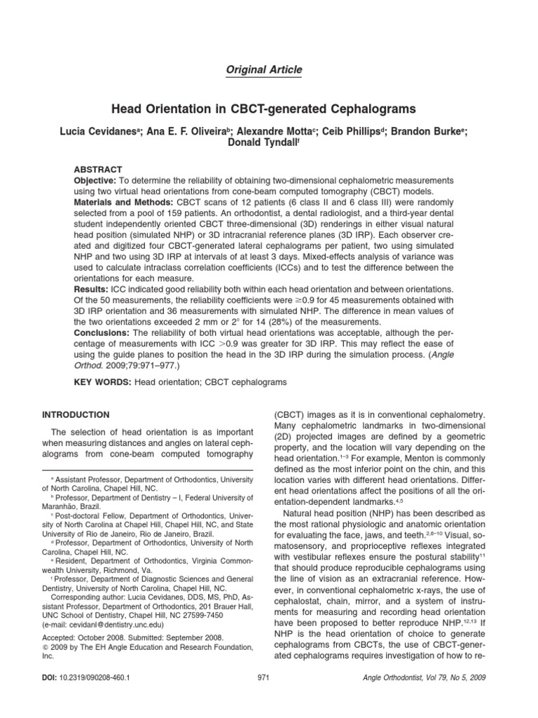 Head Orientation in CBCT-generated Cephalograms | PDF | 3 D Computer ...