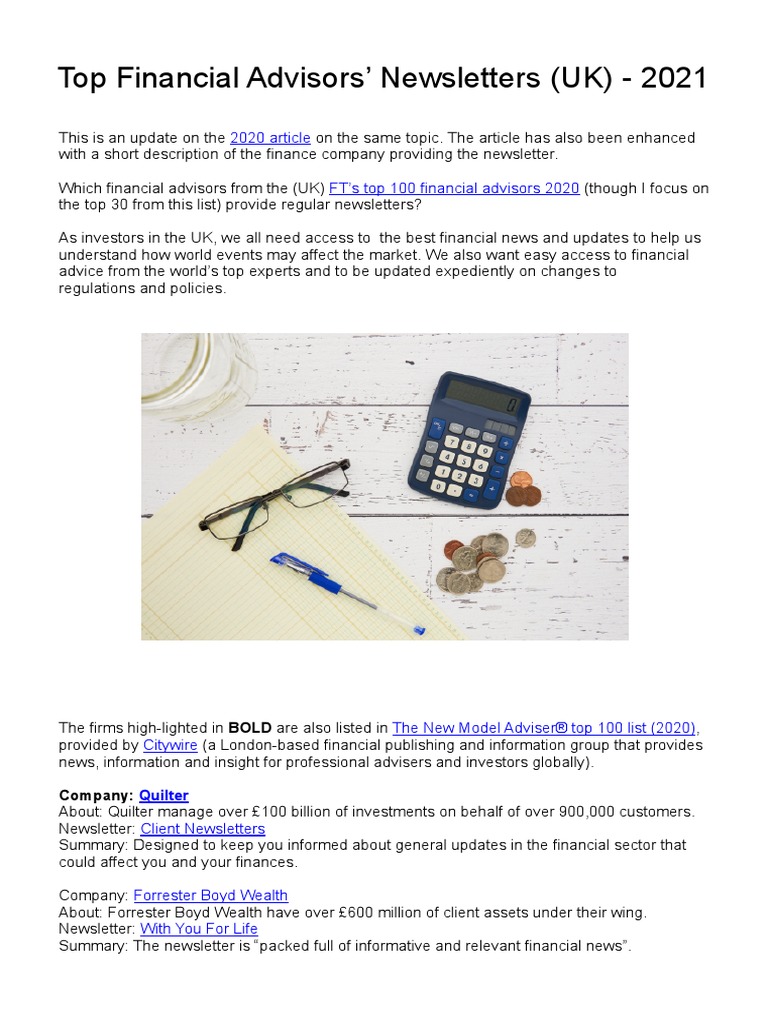 Top Financial Advisors Newsletters (UK) - 2021 | PDF | Financial ...