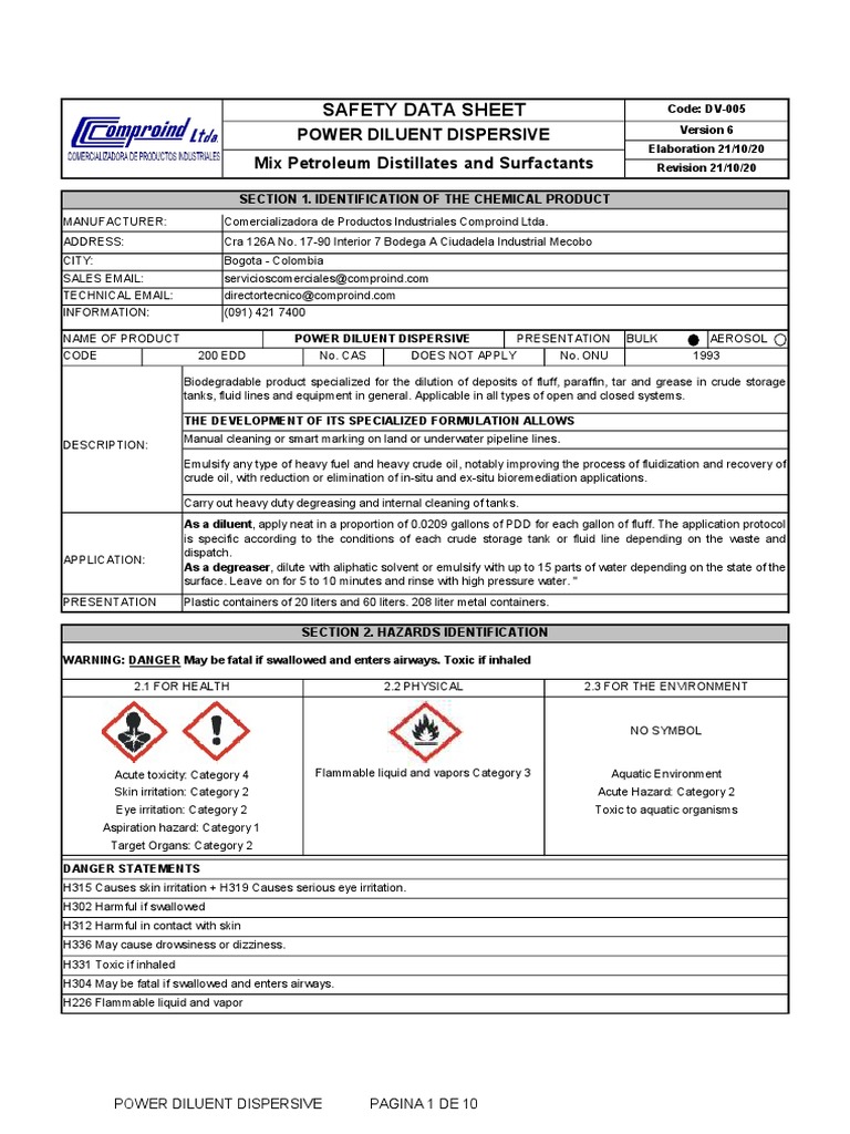 POWER DILUENT DISPERSIVE Safety Data Sheet | PDF | Petroleum | Toxicity