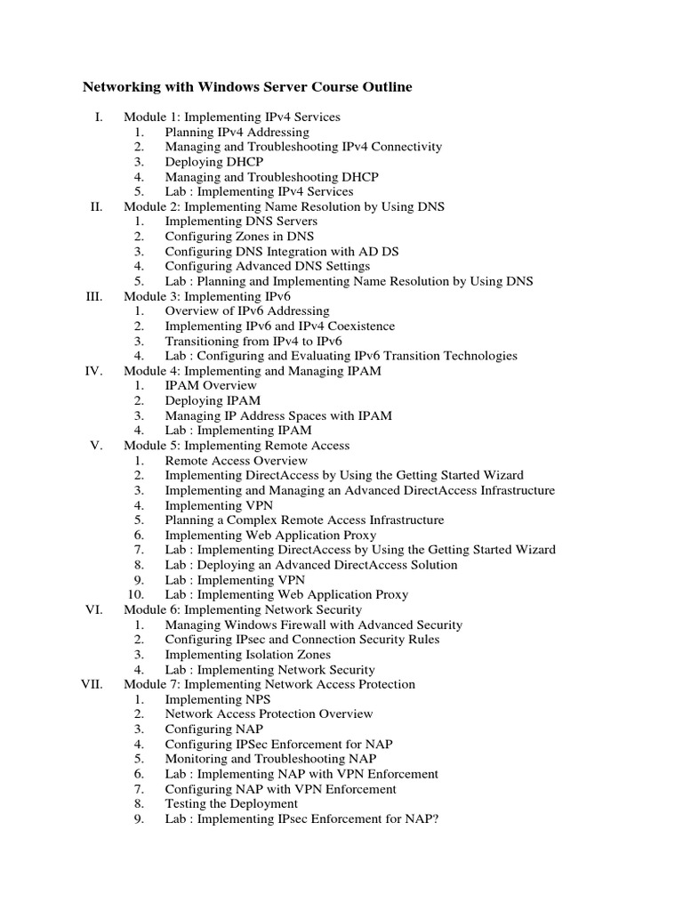 Networking With Windows Server Course Outline | PDF | Computer Network ...