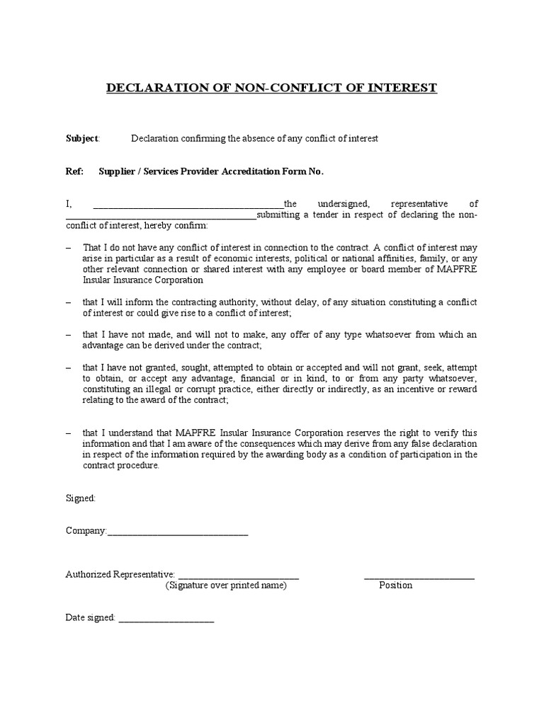 Declaration of Impartiality: A Supplier's Commitment to Avoid Conflicts ...
