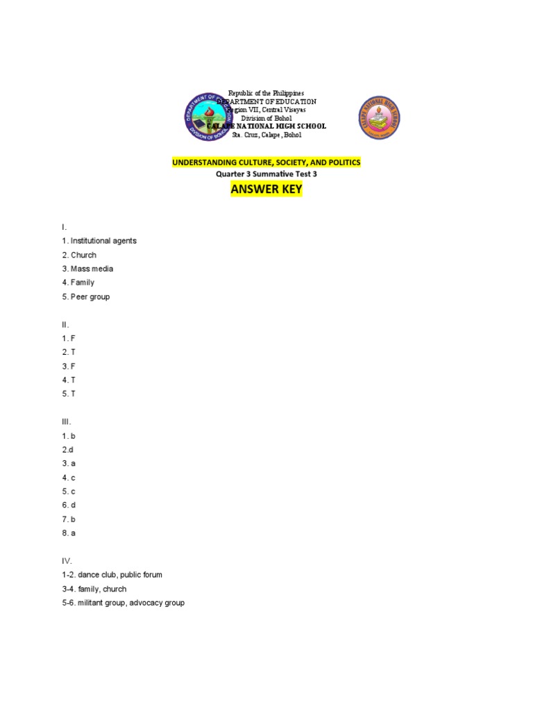 Understanding Culture and Society Test Key | PDF | Social Science ...
