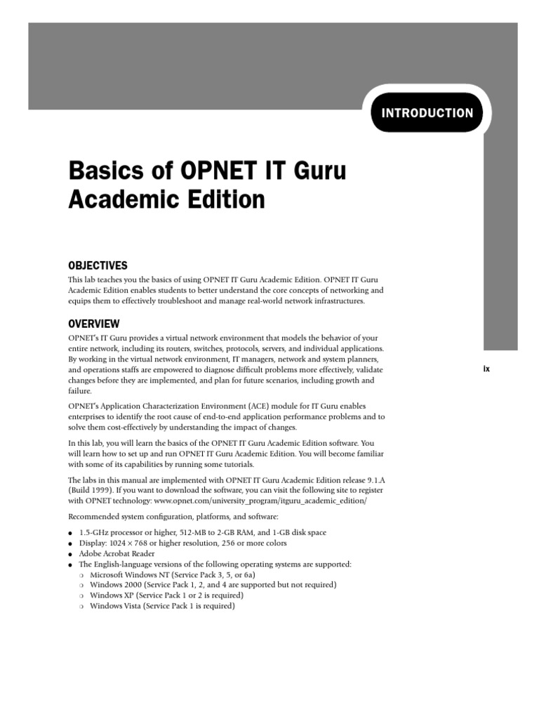 Basics of OPNET IT Guru Academic Edition: Objectives | PDF | Windows Vista | Computer Network