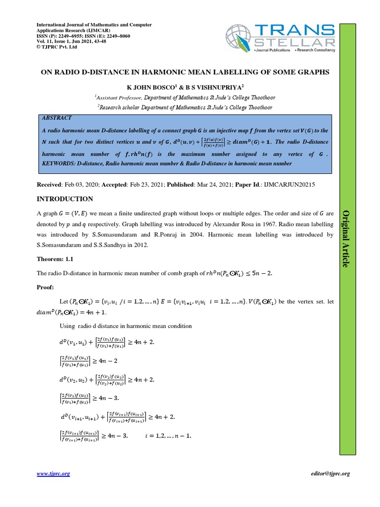 On Radio D-Distance in Harmonic Mean Labelling of Some Graphs | PDF | Graph Theory ...