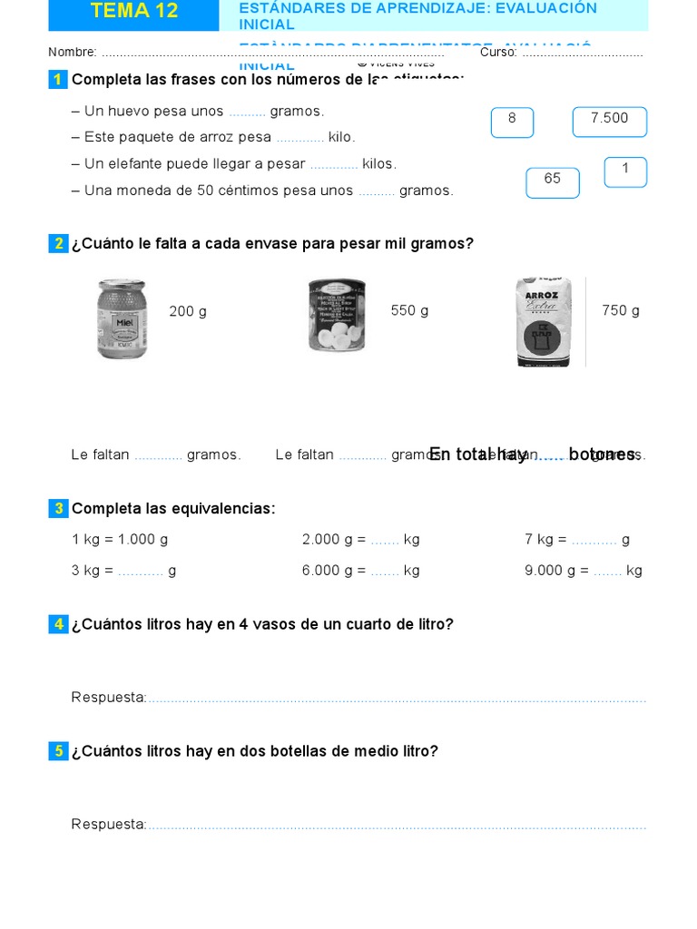 Matem 3 o Ev Tema 120 | PDF | Litro | Naturaleza