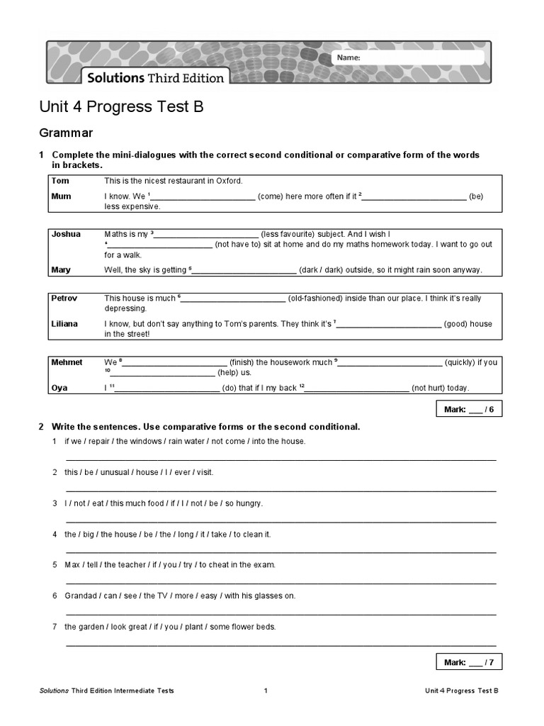 Unit 4 Progress Test B: Grammar | PDF