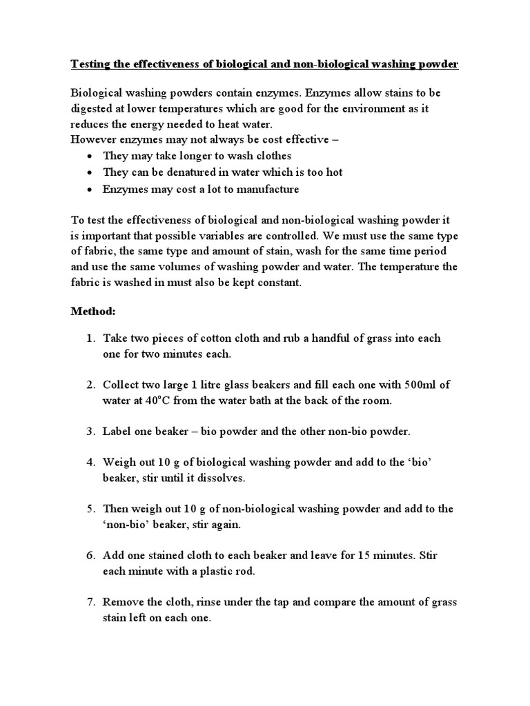 Testing The Effectiveness of Biological and Non-Biological Washing ...