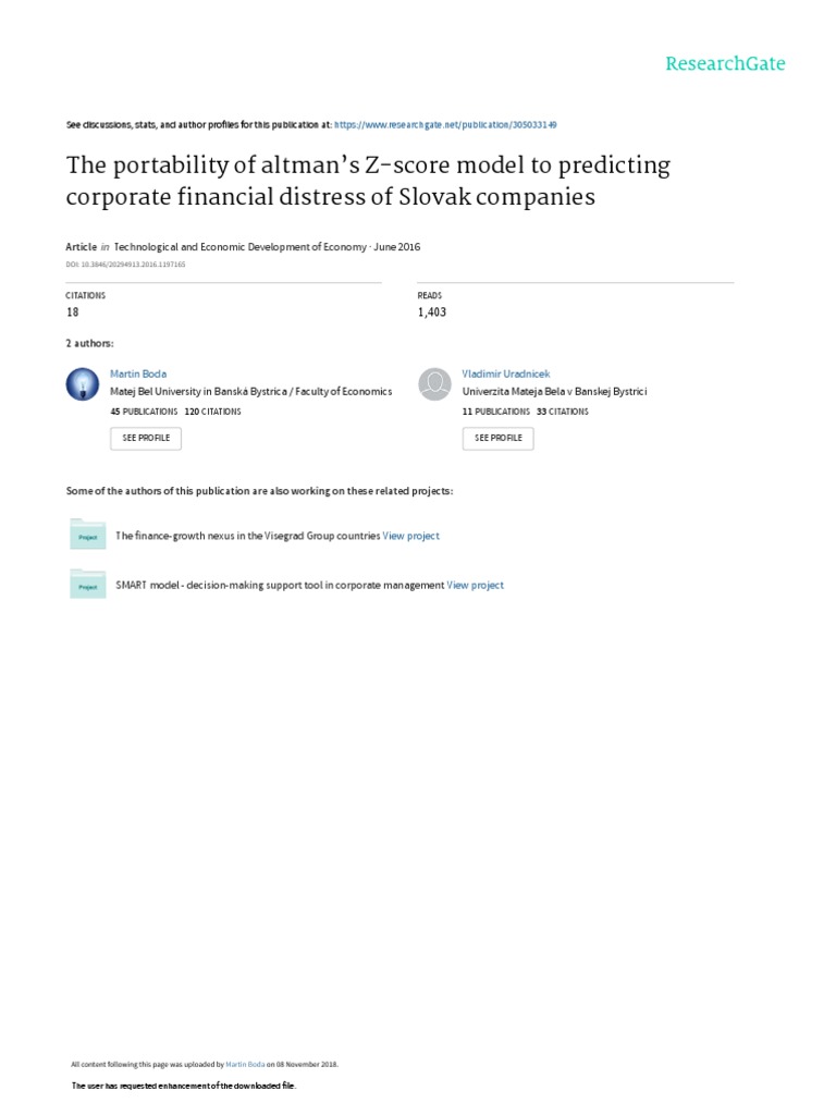 The Portability of Altman's Z-Score Model To Predicting Corporate ...