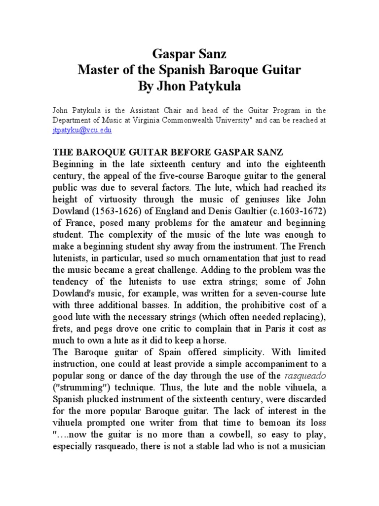 Gaspar Sanz Master of The Spanish Baroque Guitar by Jhon Patykula | PDF ...