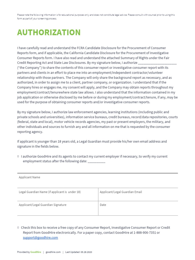 Authorization for Consumer Reports | PDF | Policy | Government