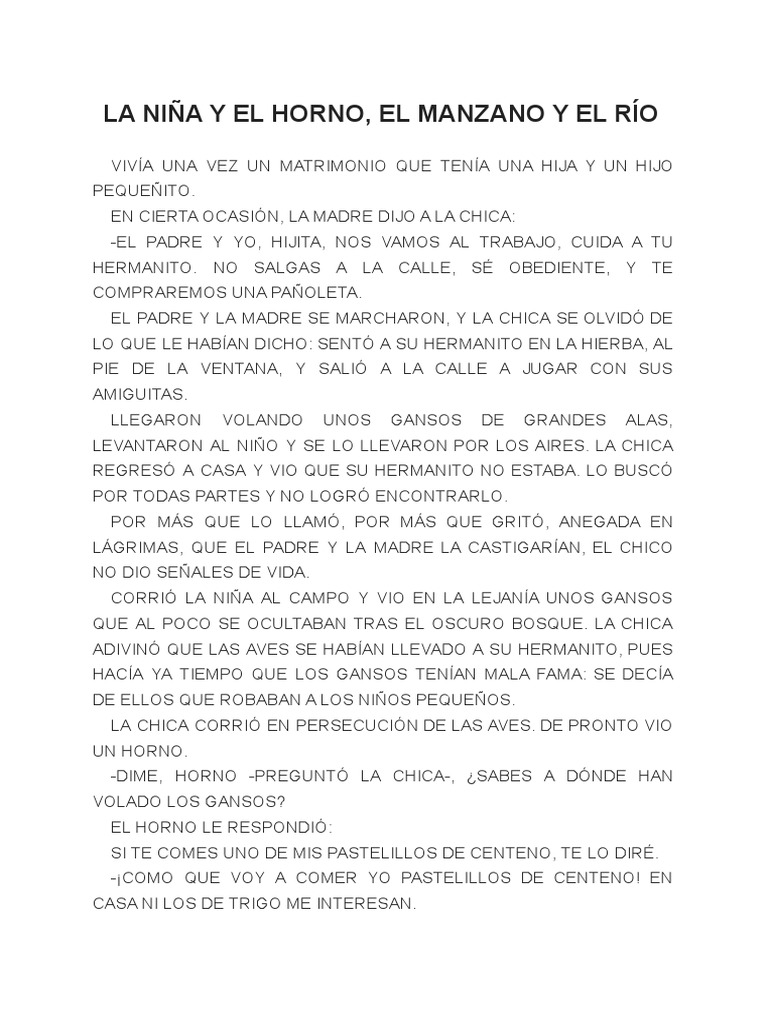 La Niña y El Horno, El Manzano y El Río | PDF
