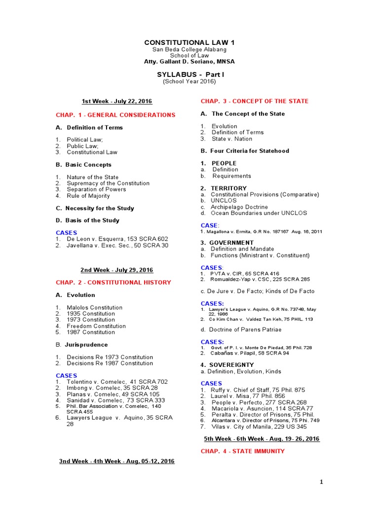 Constitutional Law Syllabus Overview | PDF | Constitutional Law | Legal ...