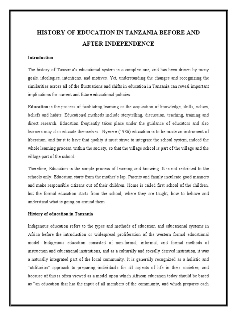 History of Education in Tanzania Before | PDF | Tanzania | Literacy
