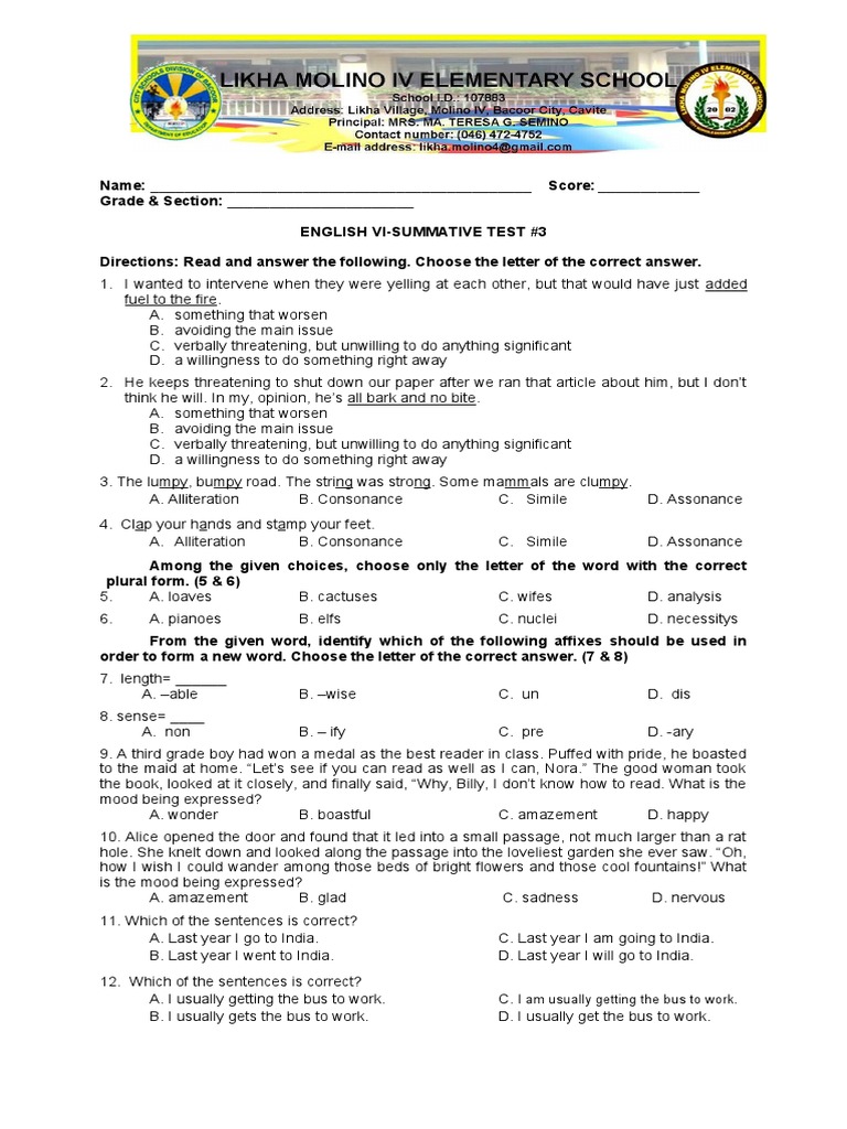 Summative English Test Review | PDF | Syntax | Linguistics