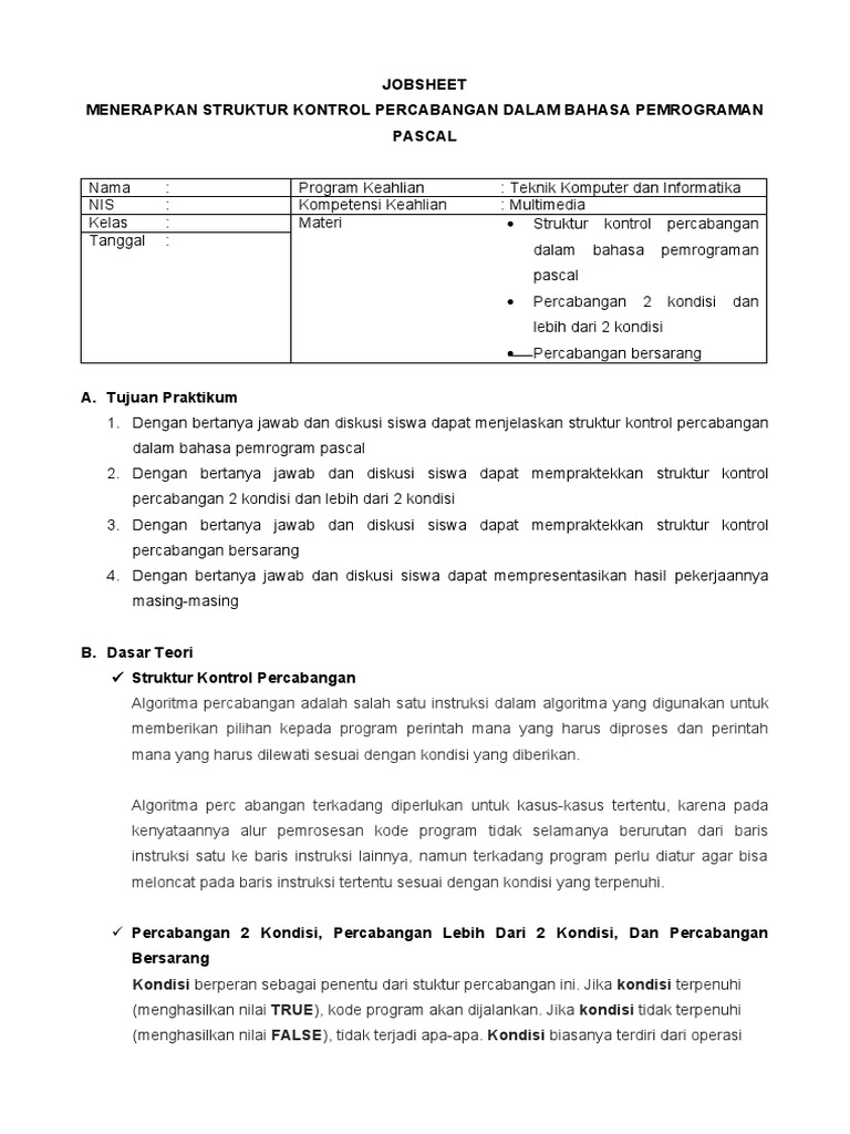Jobsheet Percabangan Ok | PDF