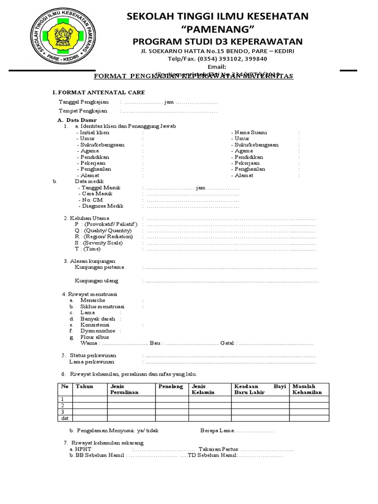 Format Pengkajian Keperawatan Maternitas | PDF