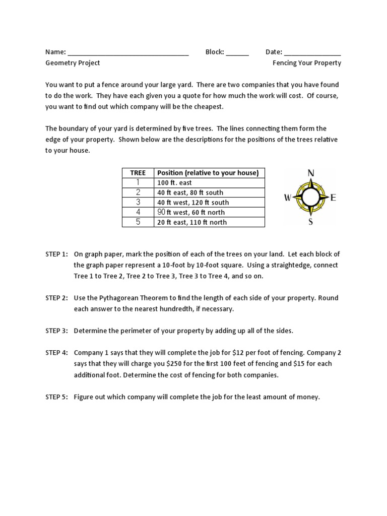 Fencing Your Property: Geometry Project | PDF | Mathematical Relations ...