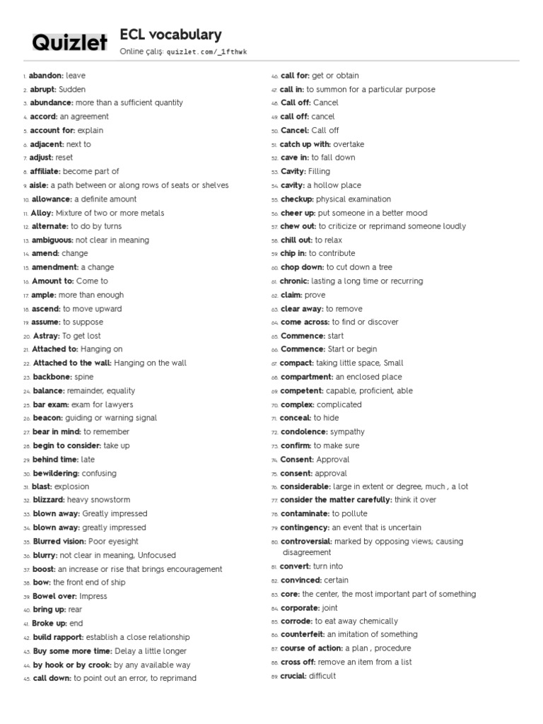 ECL Words Quizlet 2 | PDF | Nature