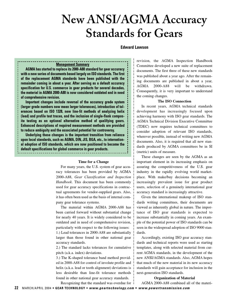 Article-New ANSI AGMA Accuracy Standard For Gears | PDF | Engineering ...