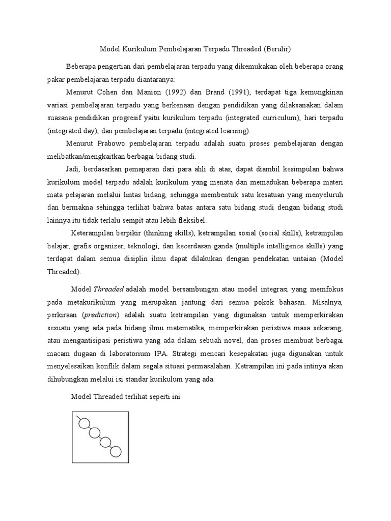 Model Pembelajaran Terpadu Threaded | PDF | Seni