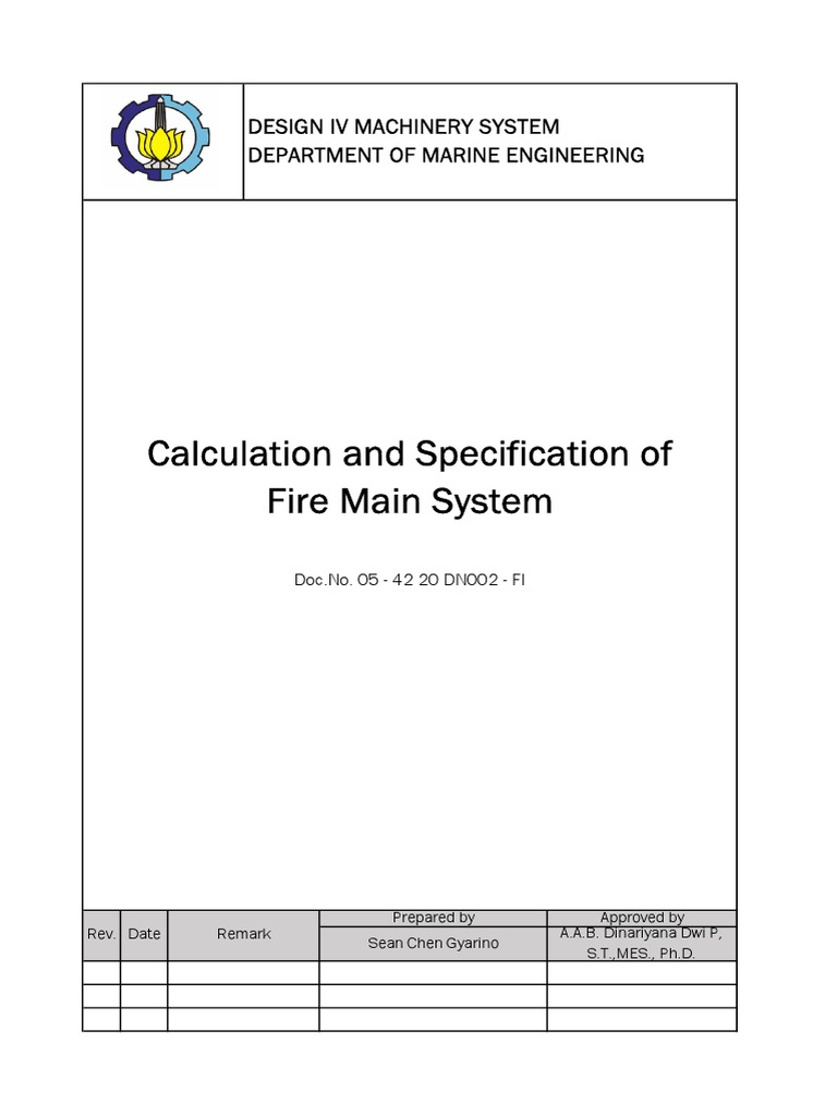 Calculation and Specification of Fire Main System: Design Iv Machinery ...