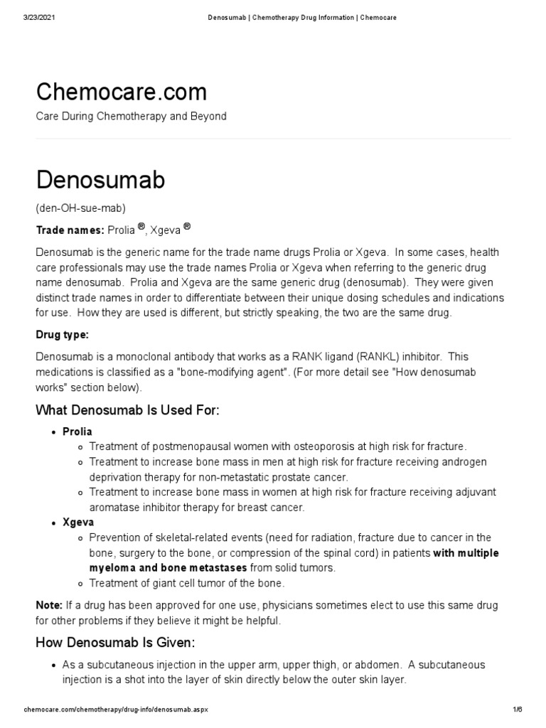 Denosumab - Chemotherapy Drug Information - Chemocare | PDF | Bone ...