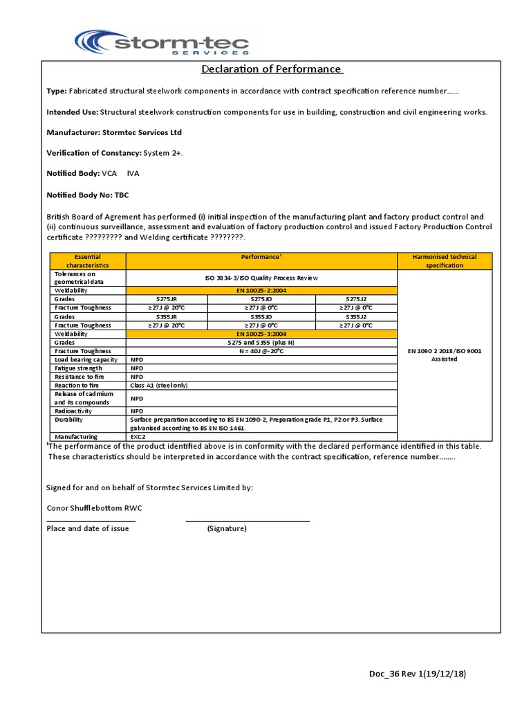 36 - Declaration of Performance | PDF | Industries | Building Engineering