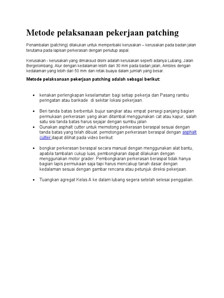 Metode Patching Aspal Jalan | PDF