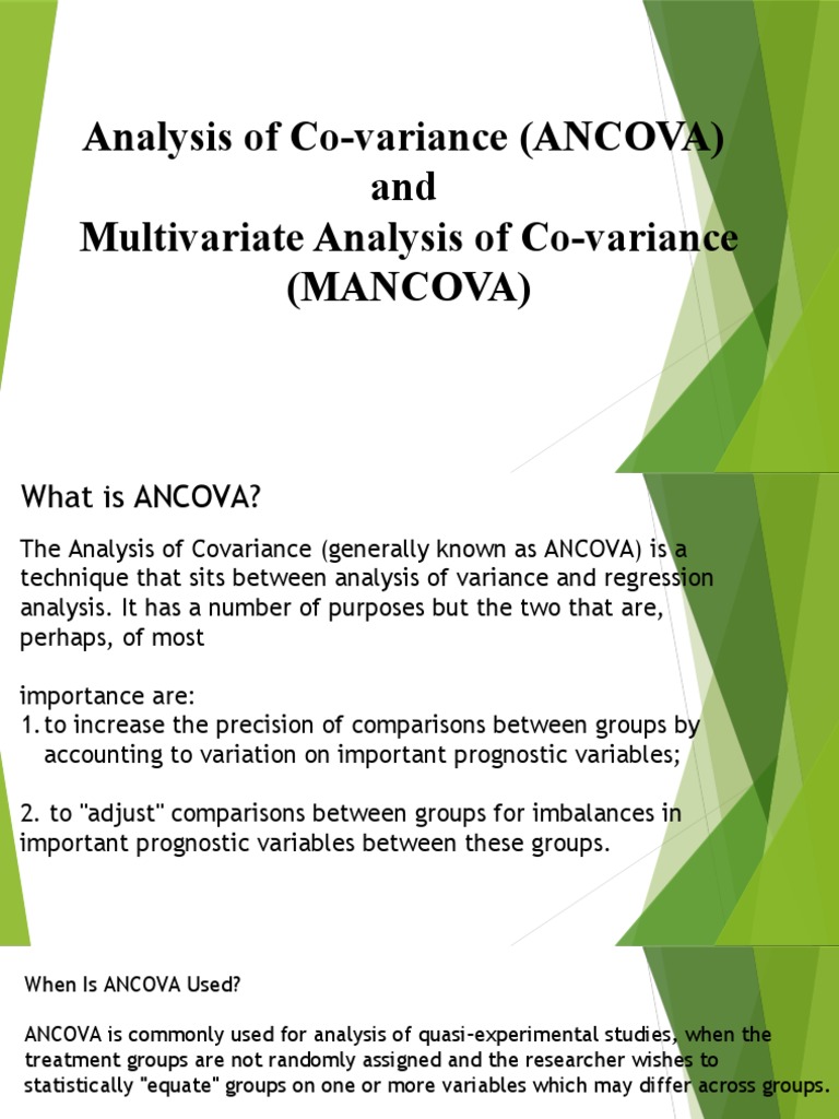 Analysis Of Co Variance Ancova And Multivariate Analysis Of Co