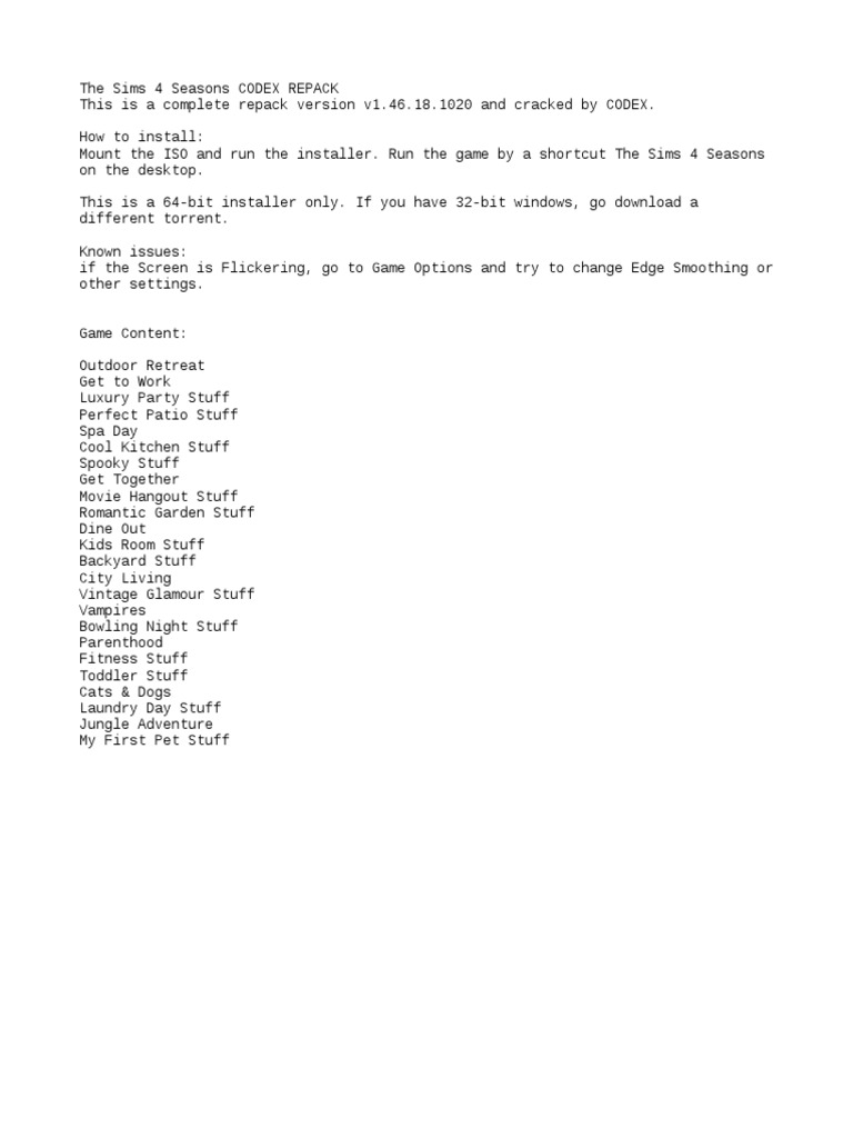 The Sims 4 Seasons CODEX REPACK v1.46.18.1020 Complete | PDF