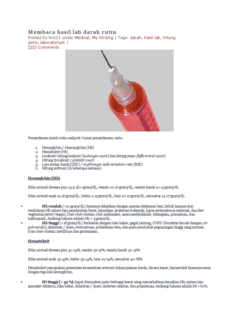 Membaca Hasil Lab Darah Rutin | PDF