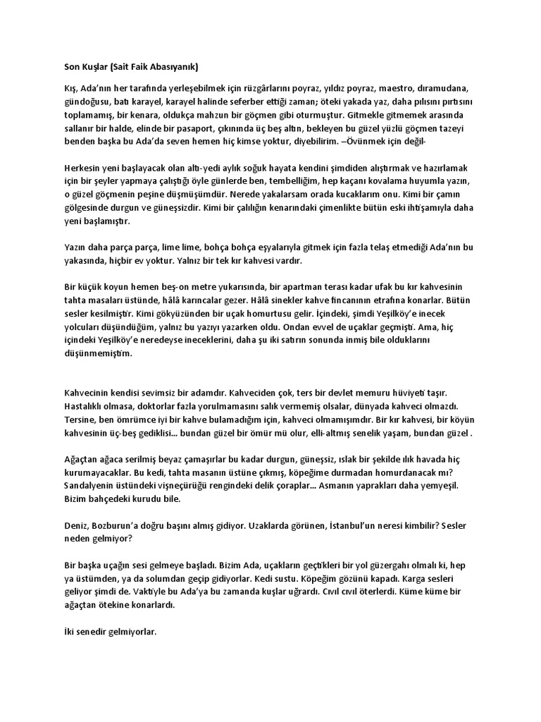Son Kuşlar Sait Faik Abasıyanık | PDF