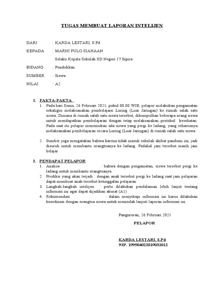 21 - H1 - Tugas Membuat Laporan Intelijen | PDF